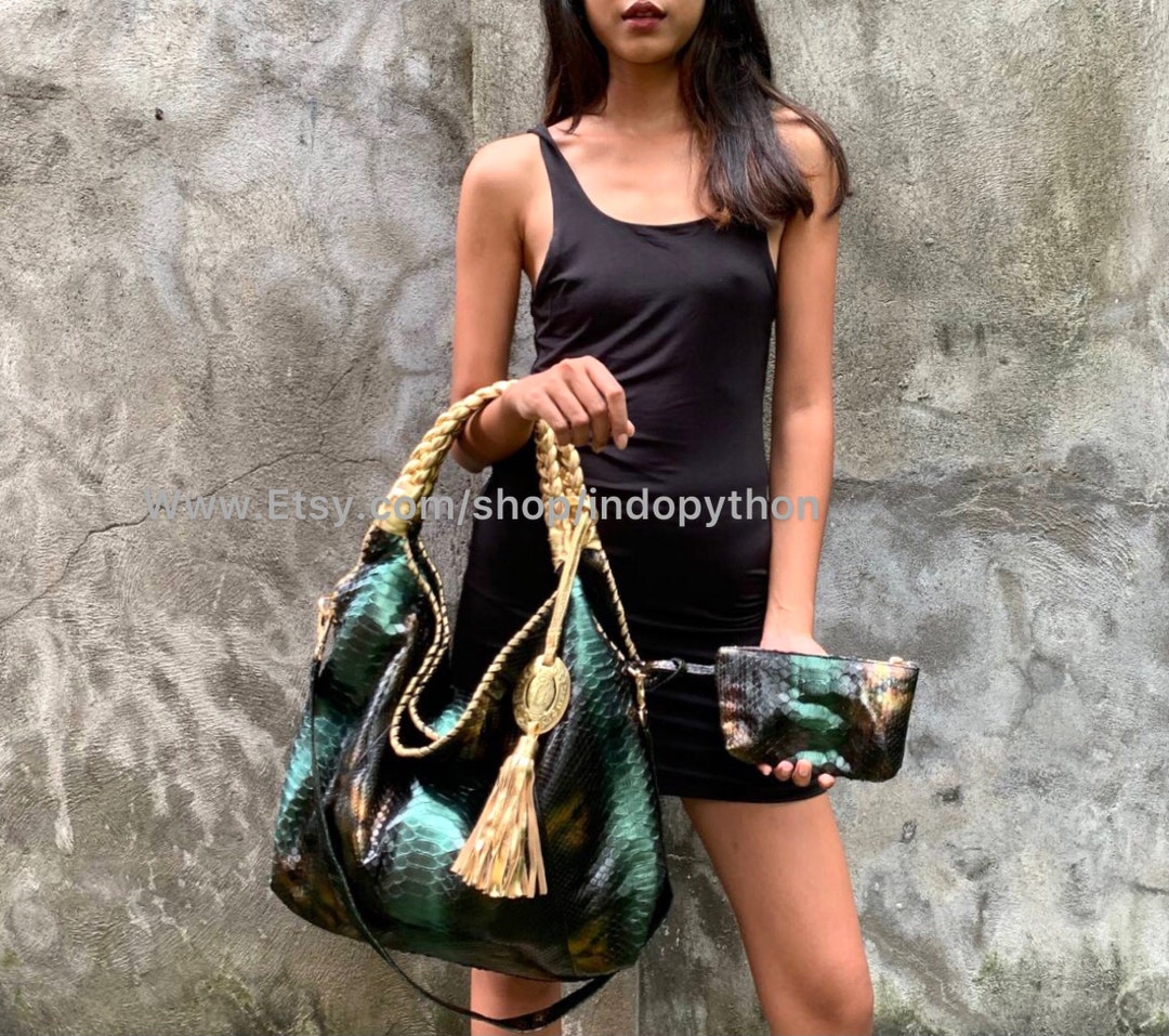 Handmade Green Python Leather Hobo Bag: Detachable Strap - Etsy