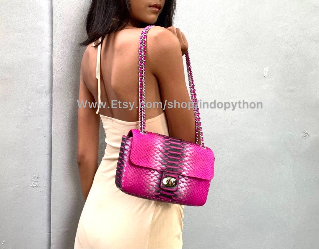 Fuchsia Python Bag #hot Pink Python Bag #snakeskin Purse #fuchsia Purse #hot Pink Handbag # ...