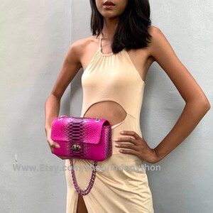 Fuchsia Python Bag #hot Pink Python Bag #snakeskin Purse #fuchsia Purse ...