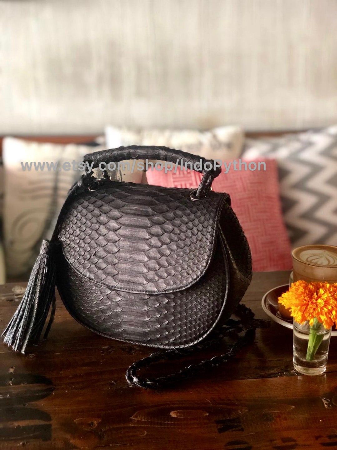 Black Python Bag, Black Snakeskin Purse, Python Purse, Python Handbag ...