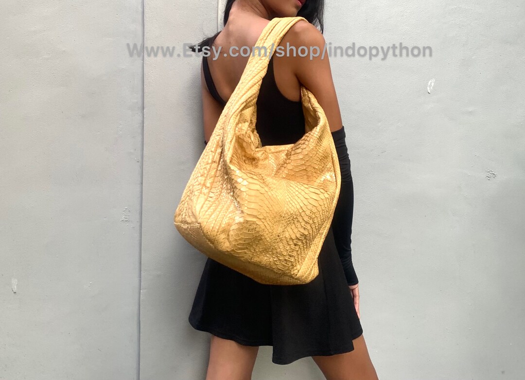 Gold Python Bag Gold Hobo Bag Gold Snakeskin Bag Hobo Bag Big Bag Oversized Bag #python Purse # ...