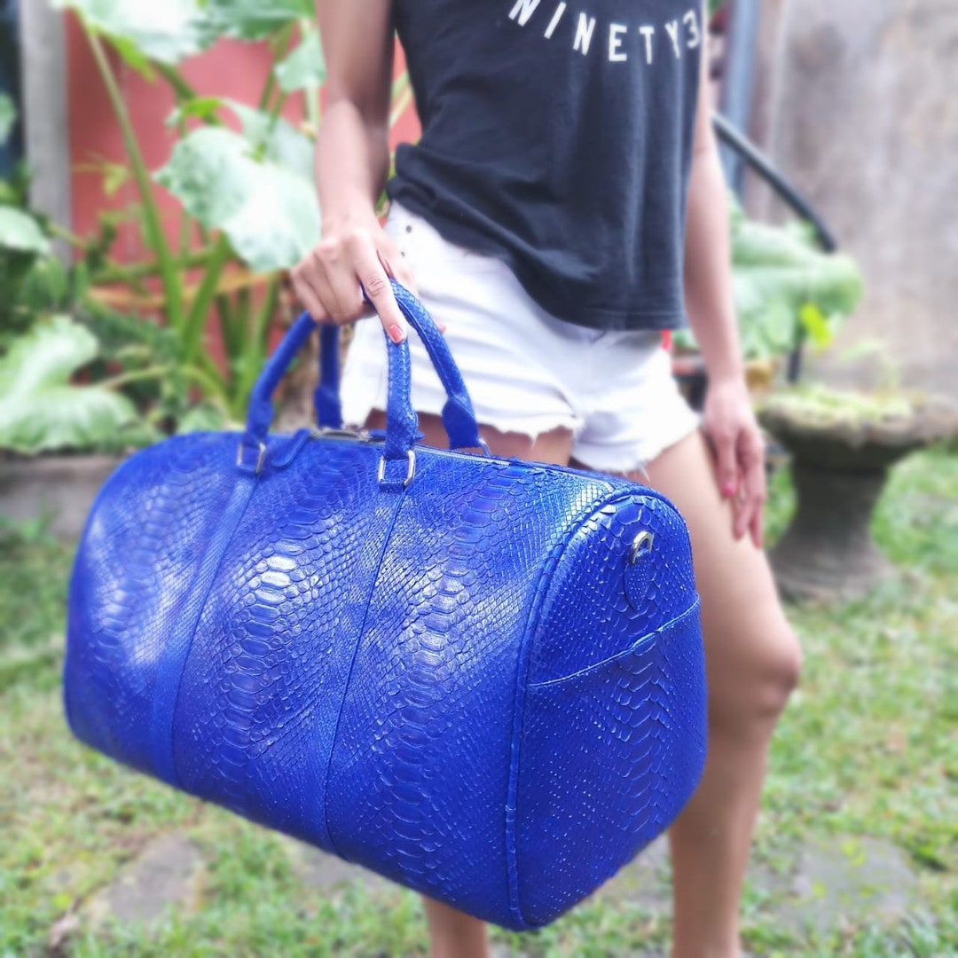 Electric Blue Python Travel Big Bag Snakeskin Genuine Leather Purse ...