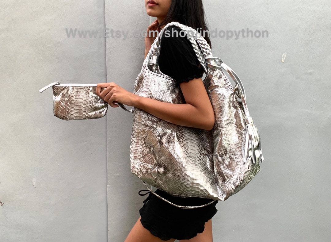 Silver Python Hobo Bag: Handmade Snakeskin Leather Purse - Etsy