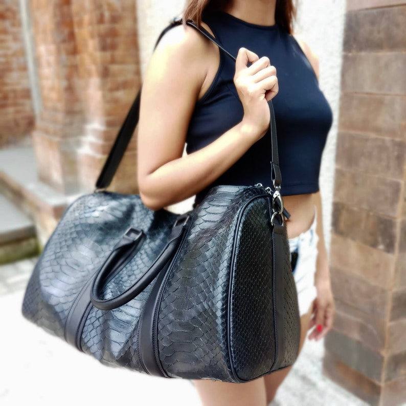 Black Python Travel Big Bag Snakeskin Genuine Leather Purse - Etsy