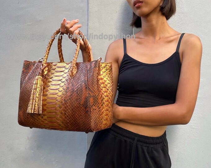 Brown and Gold Bag #python Bag #snakeskin Bag #leather Bag #gift for ...