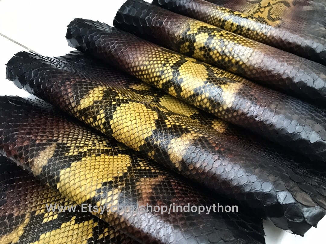 Genuine Python Leather, Black Yellow Python Leather, Hide Snake Skin ...
