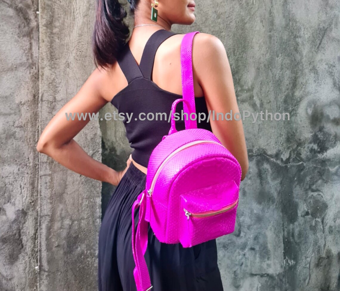 Fuchsia Python Backpack Bag Exotic Snakeskin Leather Woman - Etsy