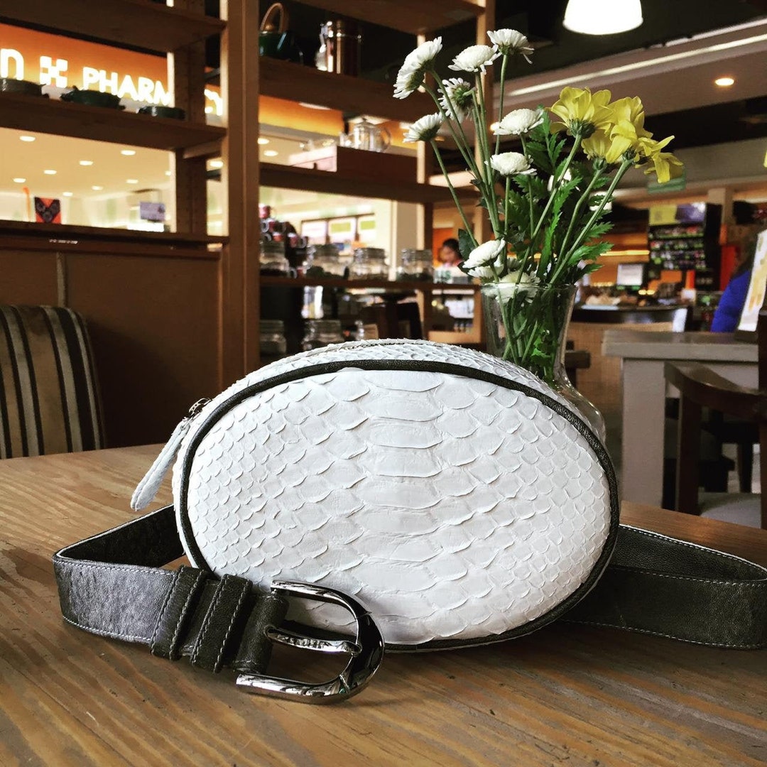 White Python Belt Bag Handbag Genuine Leather Snakeskin Waist Bag Purse ...
