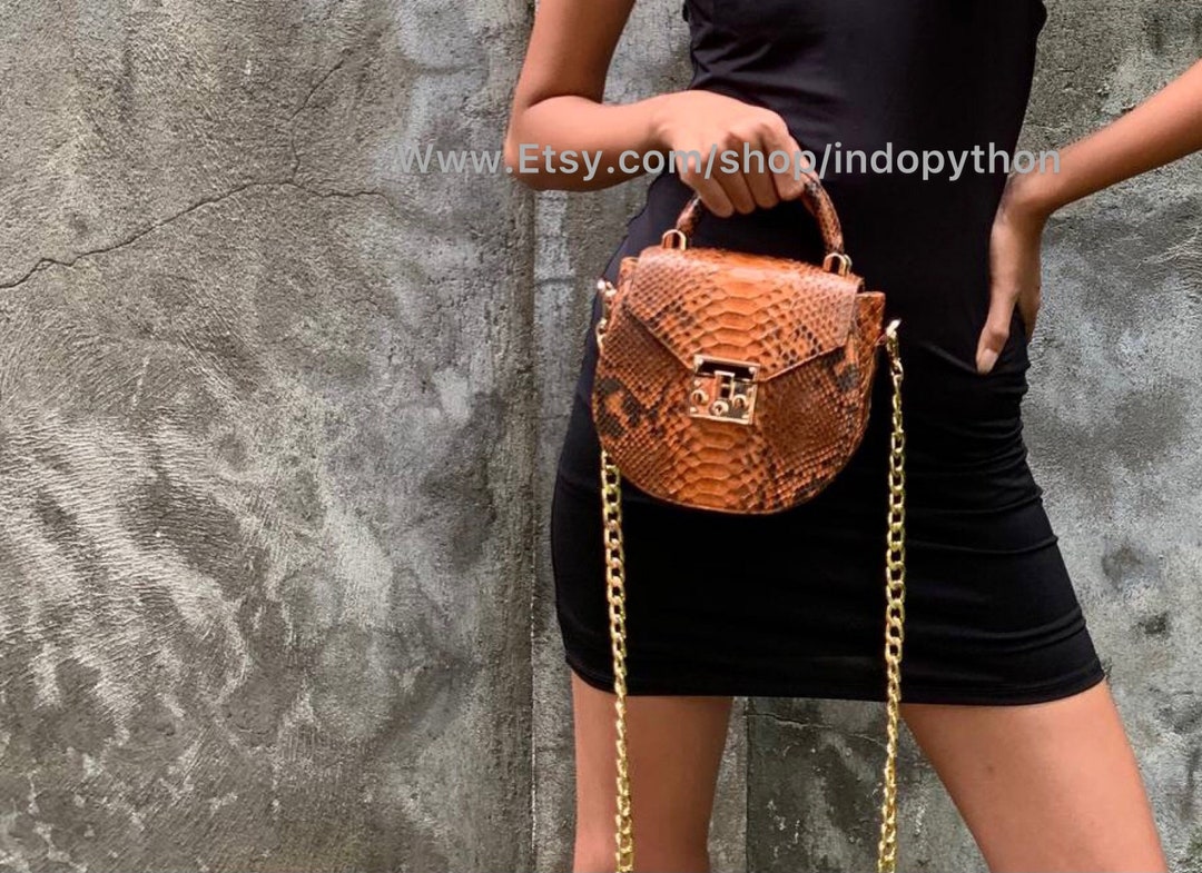 Handmade Python Leather Shoulder Bag: Brown Snakeskin Purse - Etsy