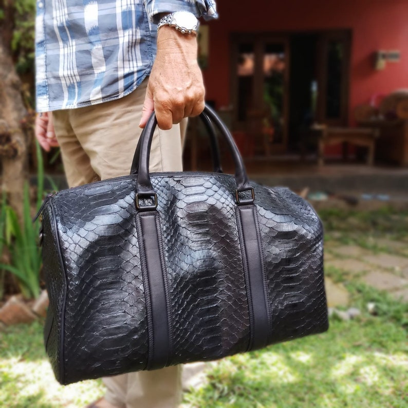 Black Python Travel Big Bag Snakeskin Genuine Leather Purse - Etsy