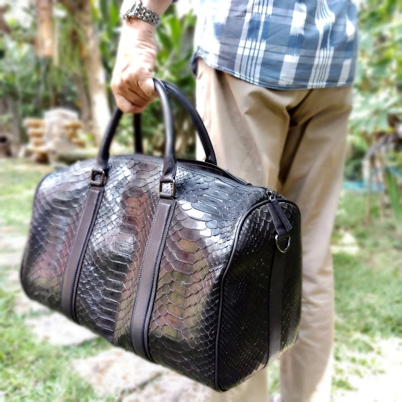 Black Python Travel Big Bag Snakeskin Genuine Leather Purse - Etsy