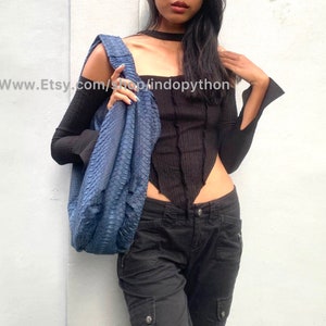 Navy Blue Python Bag Blue Hobo Bag Snakeskin Bag Hobo Bag Big Bag ...