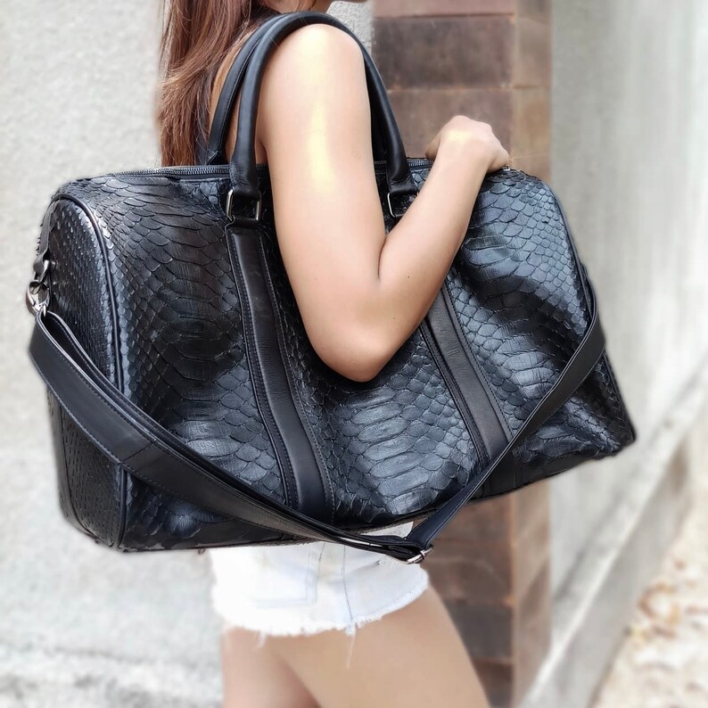 Black Python Travel Big Bag Snakeskin Genuine Leather Purse - Etsy