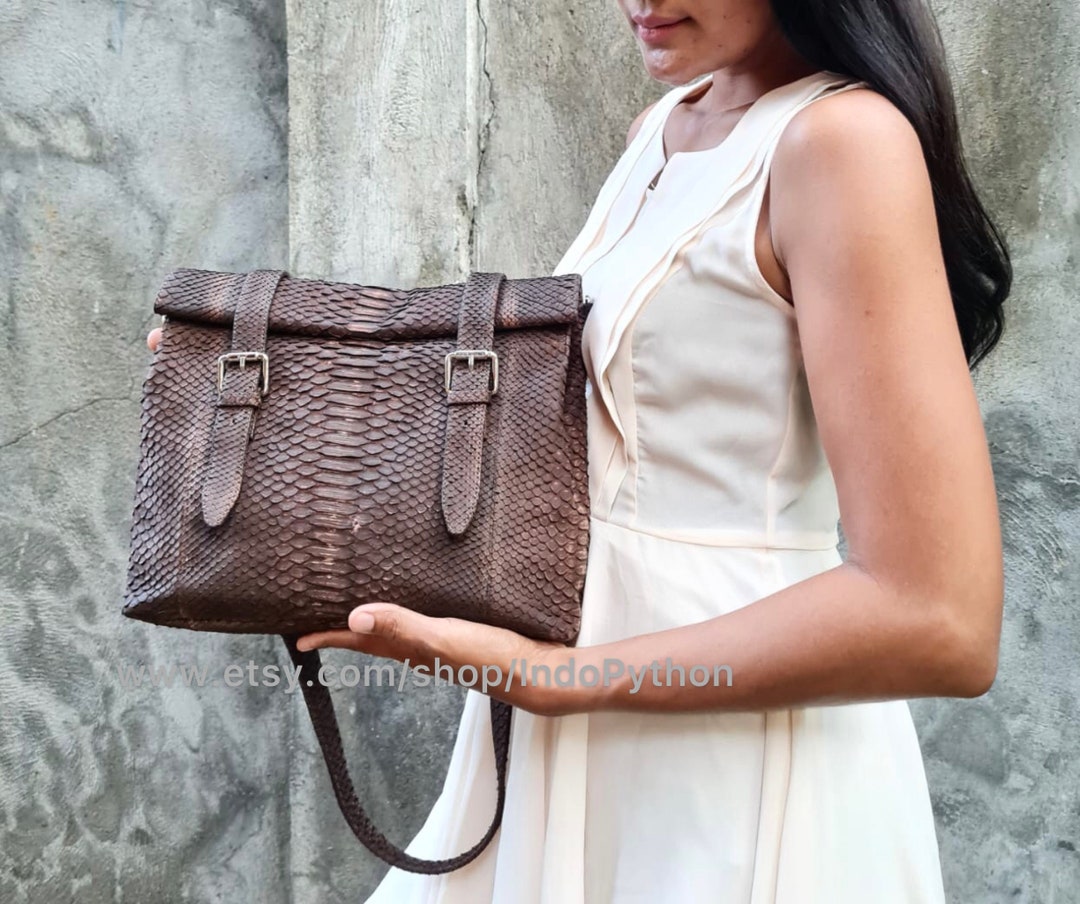 Python Bag, Brown Bag, Snakeskin Purse, Leather Backpack, Gift for Her ...