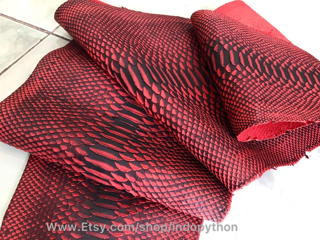 Genuine Python Leather, Natural Python Leather, Hide Snake Skin, Red ...