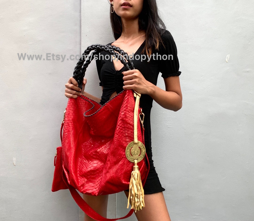Red Hobo Bag Red Python Bag Snakeskin Purse Red Snakeskin Bag Fashion ...