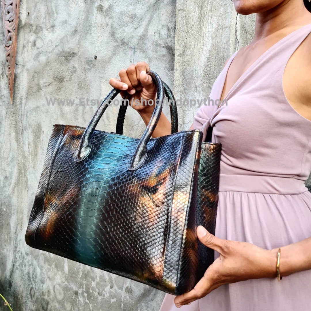 Black Bag #python Bag #snakeskin Bag #leather Bag #gift for Her #black ...