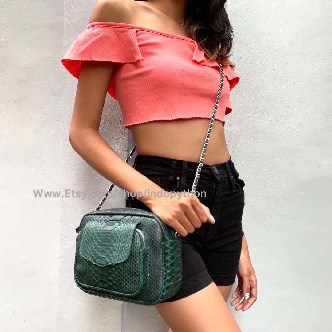 Green Python Bag, Green Snakeskin Purse, Green Sling Bag, Luxury Bag ...
