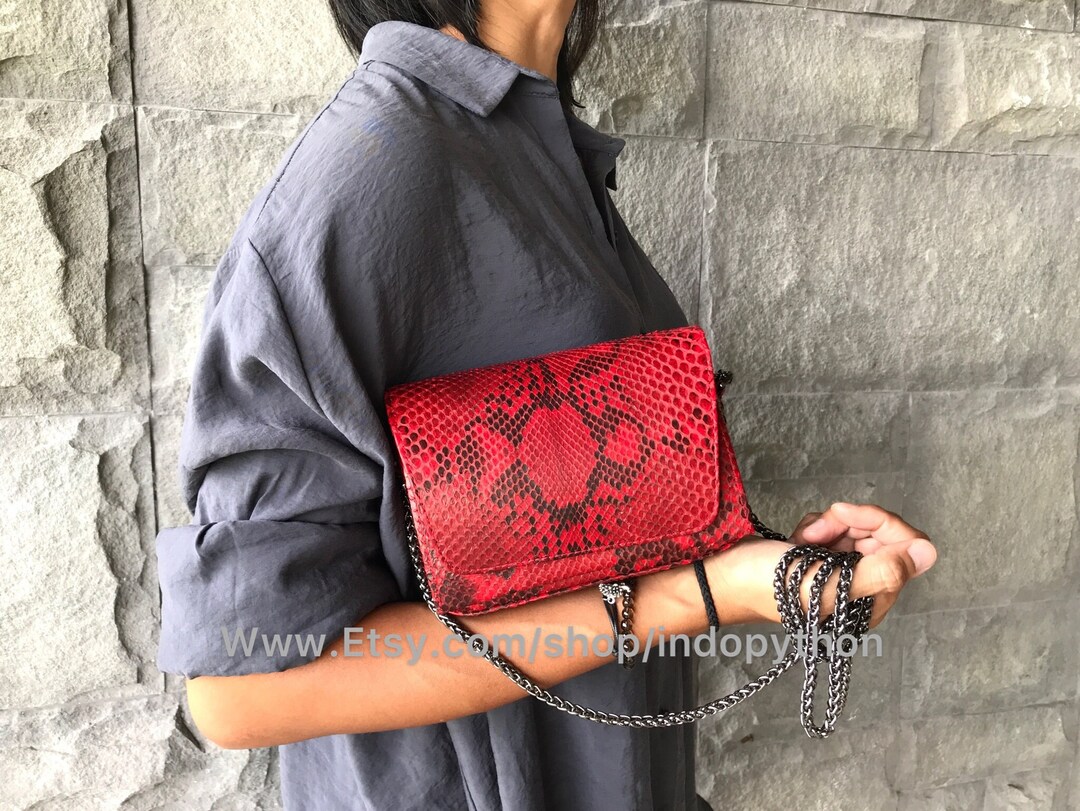 Red Python Bag, Python Bag, Red Bag, Snakeskin Bag, Gift for Her, Red ...