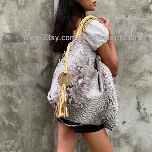Python Bag Gold Bag Gray Bag Snakeskin Purse Gift for Her Hobo Bagpython Pursepython ...