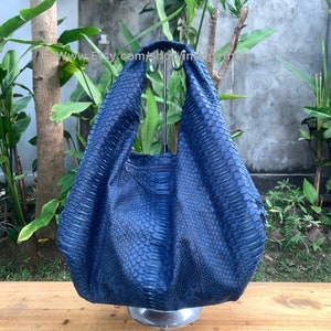 Navy Blue Python Bag Blue Hobo Bag Snakeskin Bag Hobo Bag Big Bag ...