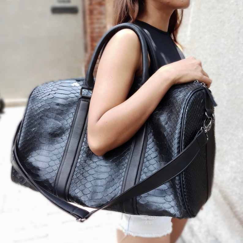 Black Python Travel Big Bag Snakeskin Genuine Leather Purse - Etsy