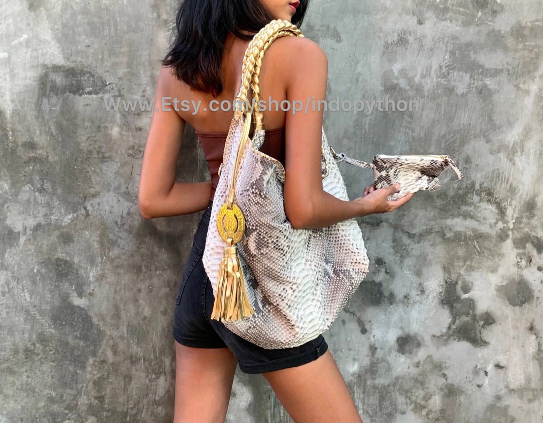 Black and White Bag Python Bag Snakeskin Bag Hobo Bag Gift for Her Gray Python Bagpython Hobo ...