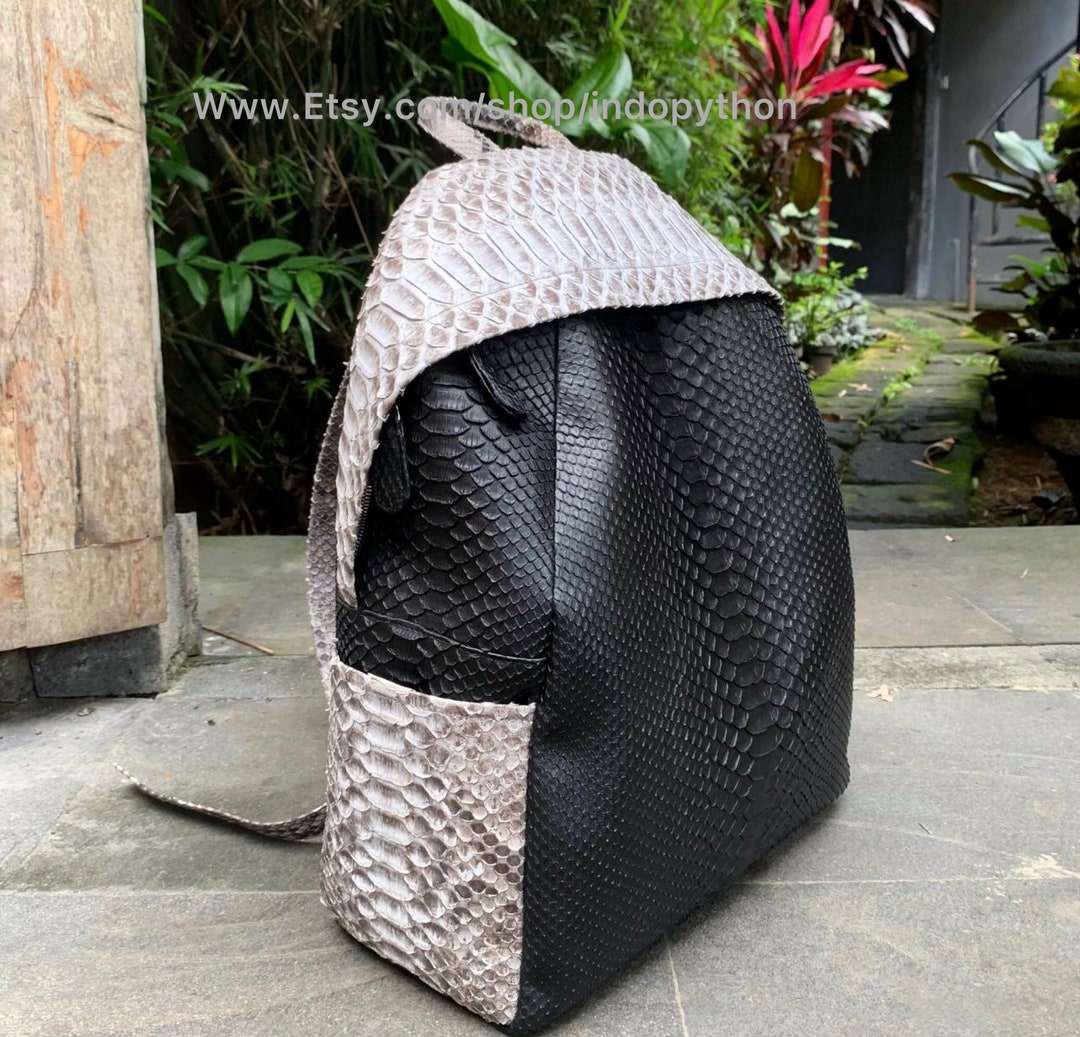 Black Python Bag #black Bag #snakeskin Purse #leather Backpack #black ...