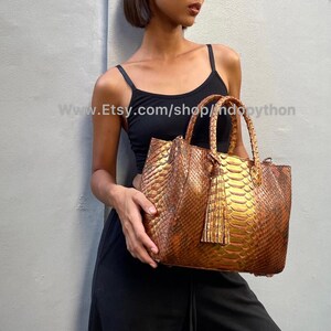 Brown and Gold Bag python Bag snakeskin Bag leather Bag gift for Her ...