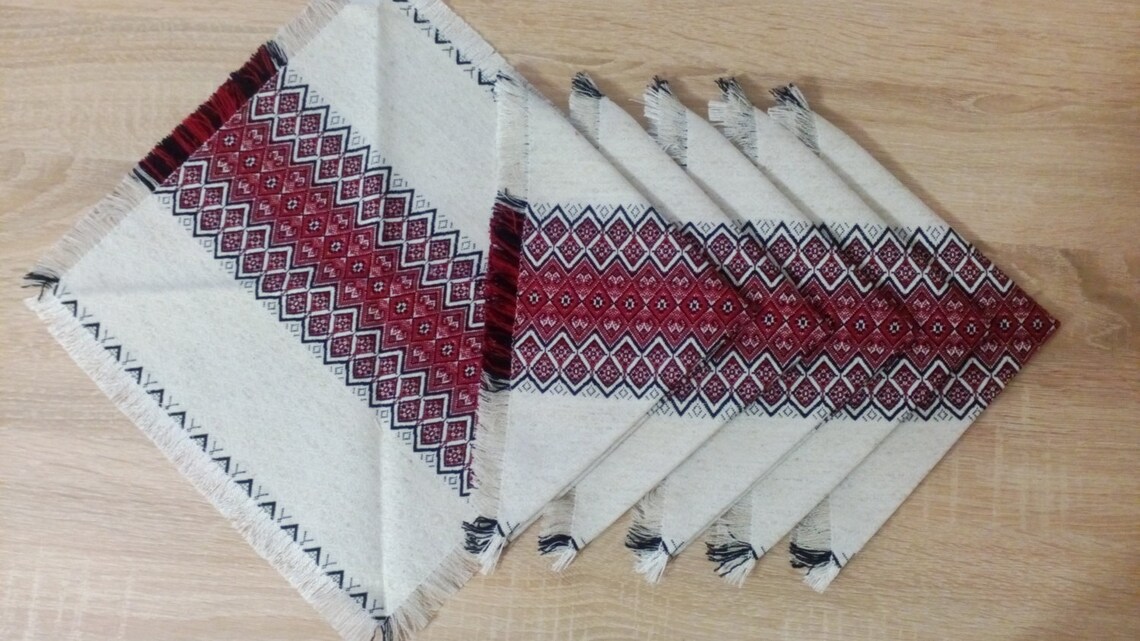 Set of Table-napkins in Ukrainian Traditional Style, Ukrainian Woven ...