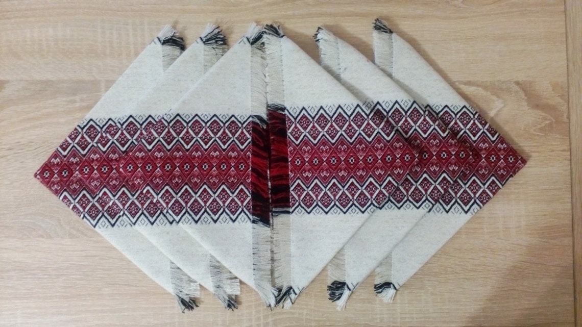 Set of Table-napkins in Ukrainian Traditional Style, Ukrainian Woven ...