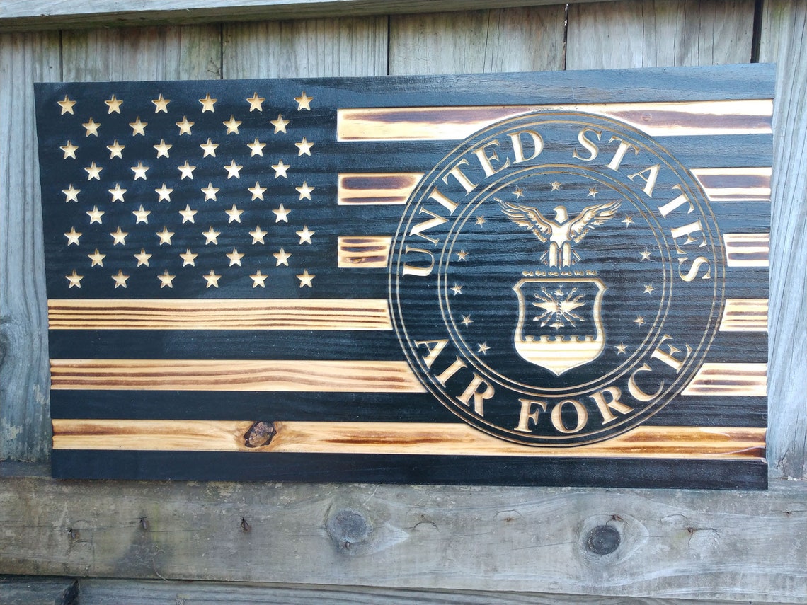 U.S.A. Wooden American Flag, Military Wooden Flag, Army, Air Force ...