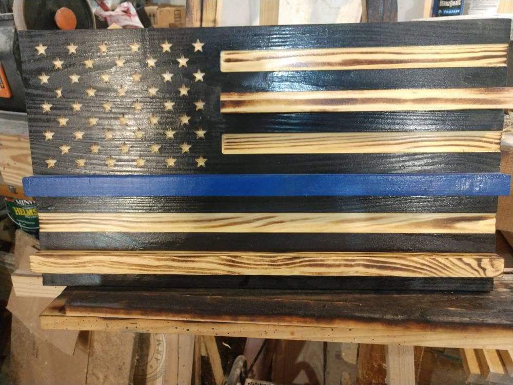 Thin Blue Line Challenge Coin Holder American Flag Wooden - Etsy