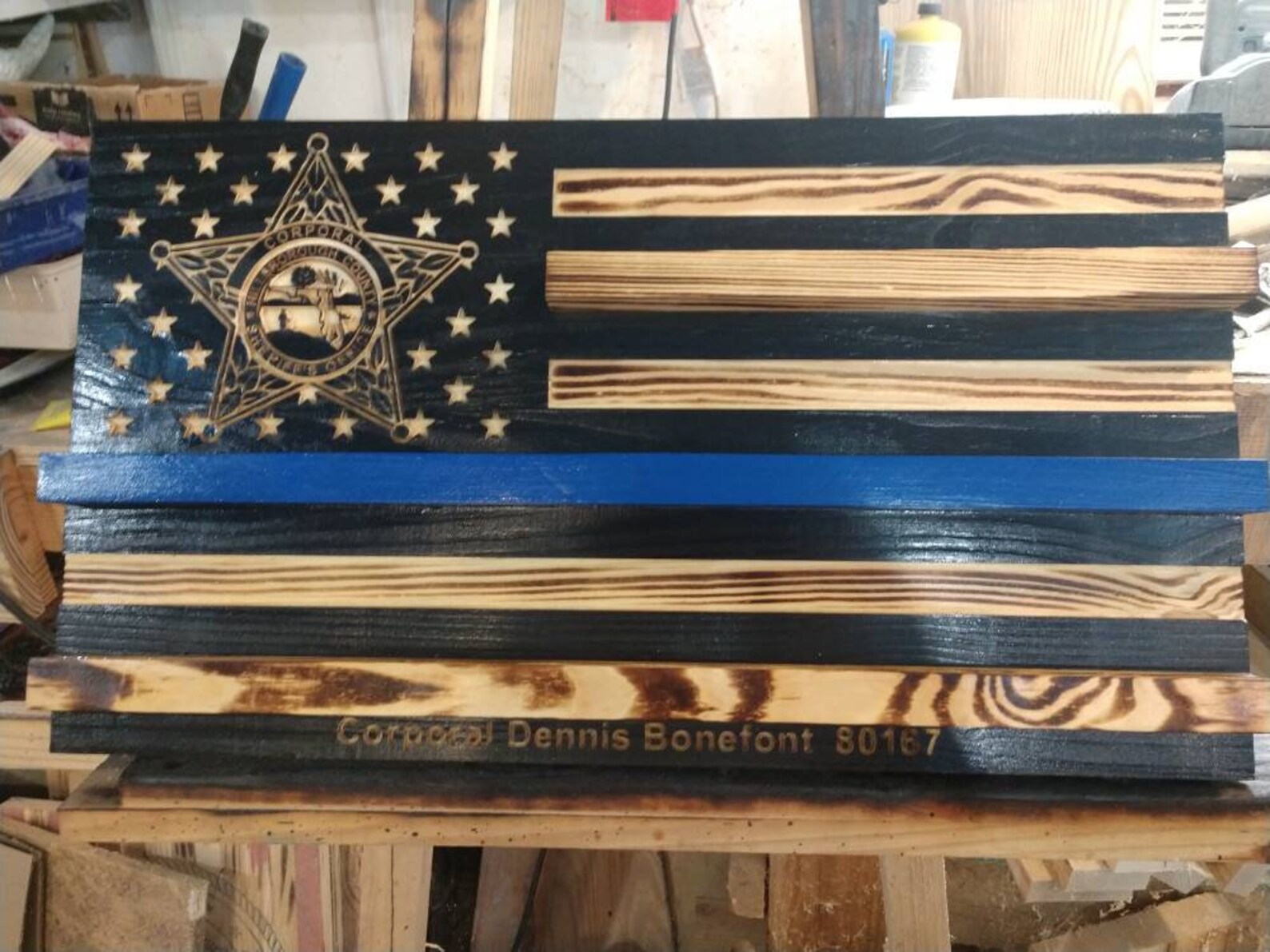 Thin Blue Line Challenge Coin Holder American Flag Wooden - Etsy