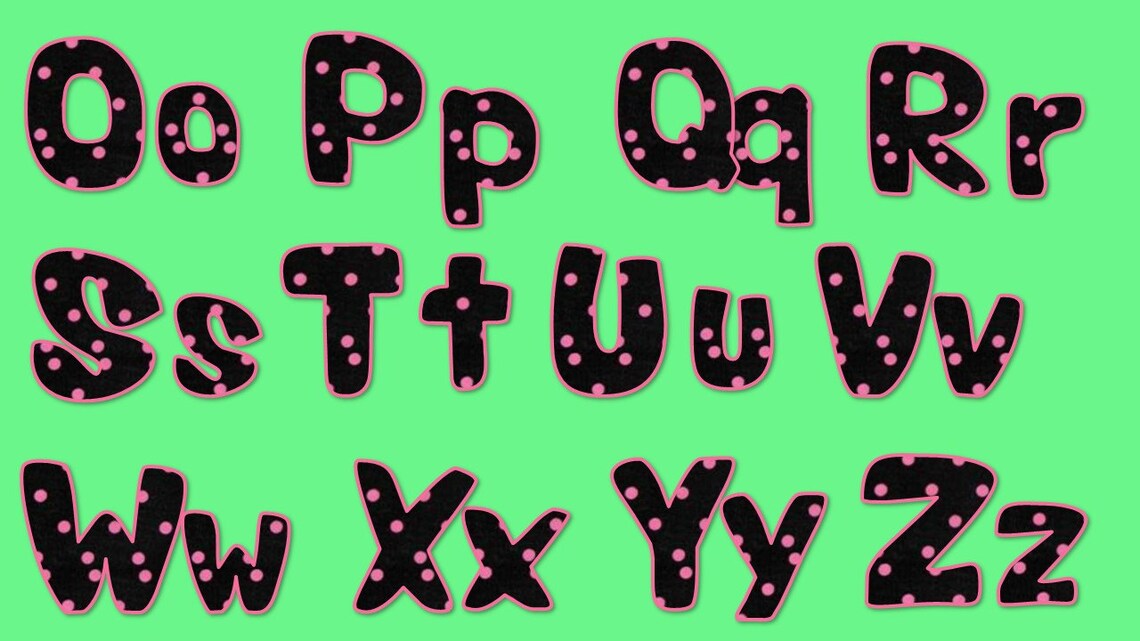 Black With Pink Polka Dot Alphabet Clipart Digital Download! for ...
