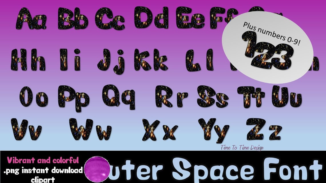 Outer Space Galaxy Font With Numbers! Clipart for Personal or ...