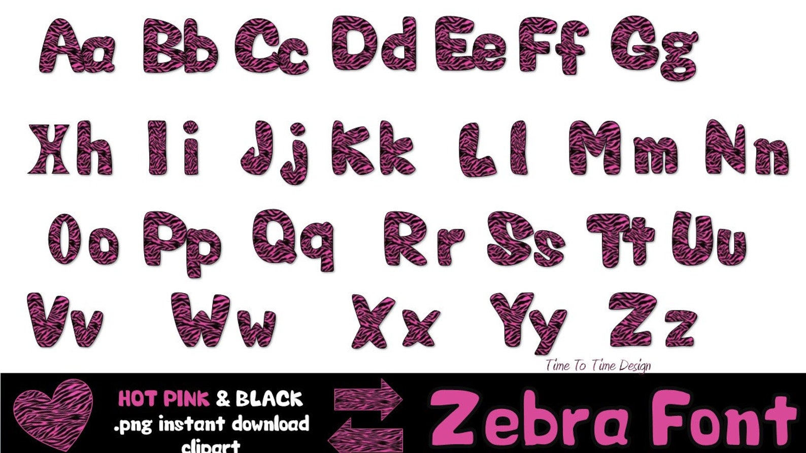 HOT Pink Zebra Striped Clipart!! A-Z Fonts. Digital Download Instantly ...