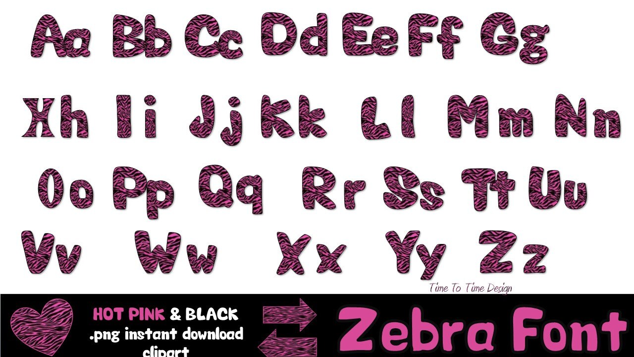 HOT Pink Zebra Striped Clipart A-Z Fonts. Digital Download Instantly - Etsy