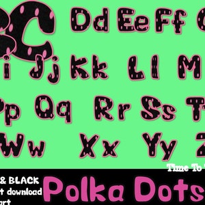 Black With Pink Polka Dot Alphabet Clipart Digital Download! for ...