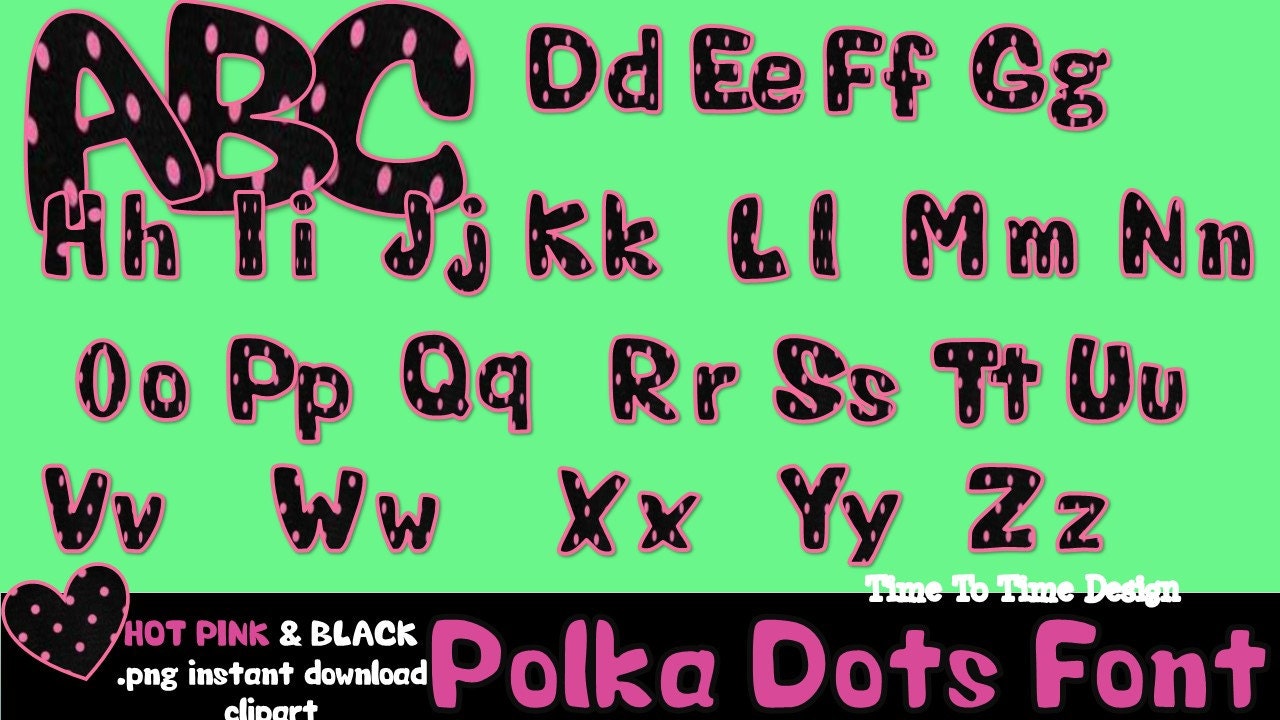 Black With Pink Polka Dot Alphabet Clipart Digital Download! for ...