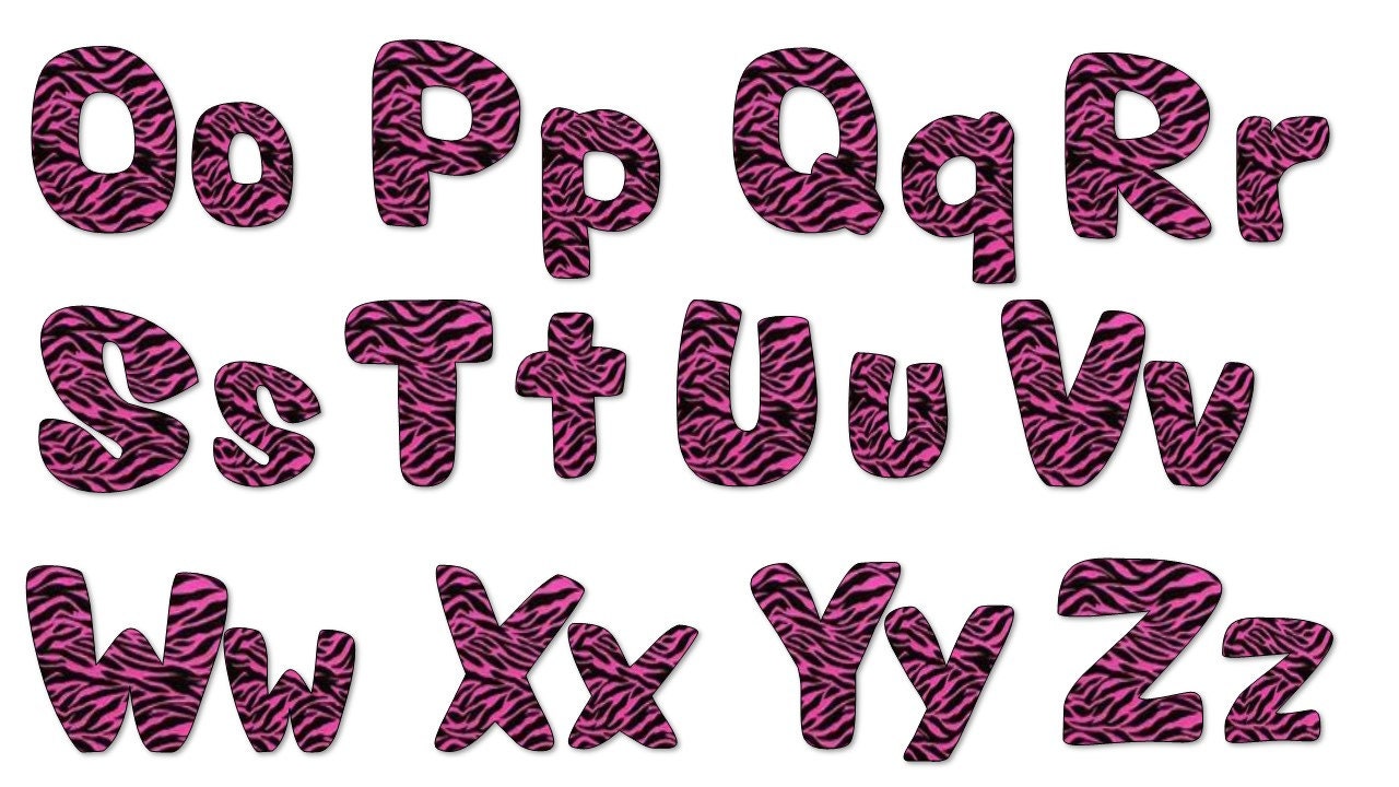 HOT Pink Zebra Striped Clipart A-Z Fonts. Digital Download Instantly - Etsy