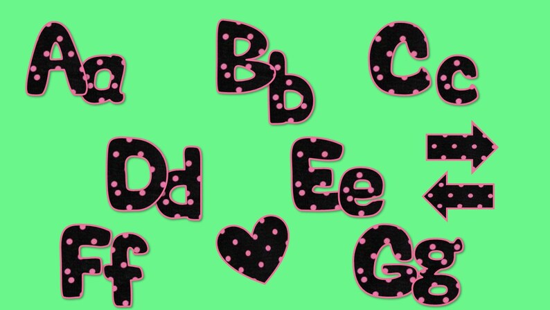 Black With Pink Polka Dot Alphabet Clipart Digital Download! for ...