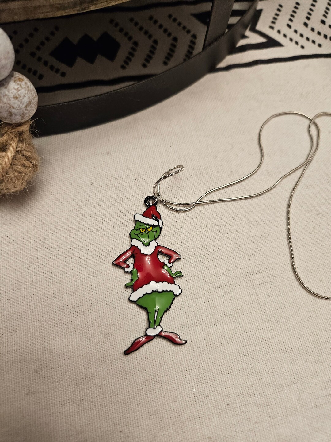 Holiday Grinch Inspired Chunky Enamel Pendant Silver Necklace - Etsy
