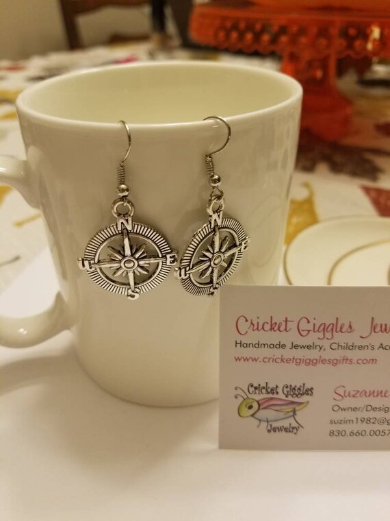 Stranger Things Inspired Compass Silver Dangle Earrings | Etsy
