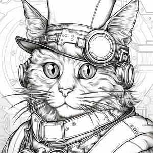 240 Steampunk Cat Coloring Pages for Kids and Adults Printable Digital ...