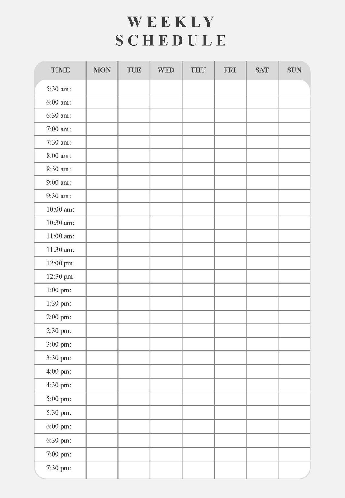 24 Hour Weekly Schedule Printable Digital Instant Download PDF, Word ...