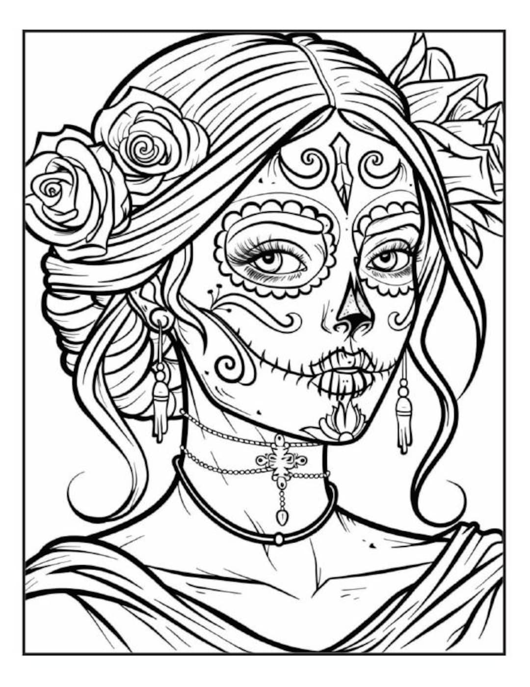200 Sugar Skull Girl Coloring Pages - Printable Digital Instant ...