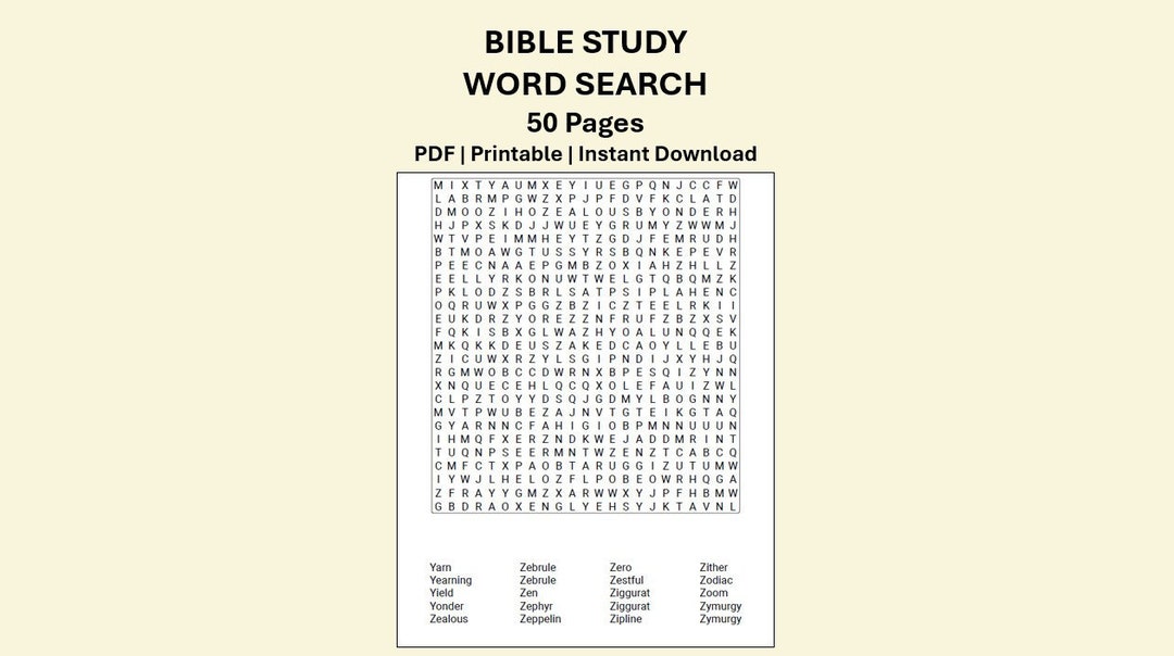 Bible Study Word Search 50 Pages for Adults and Kids Printable Digital ...