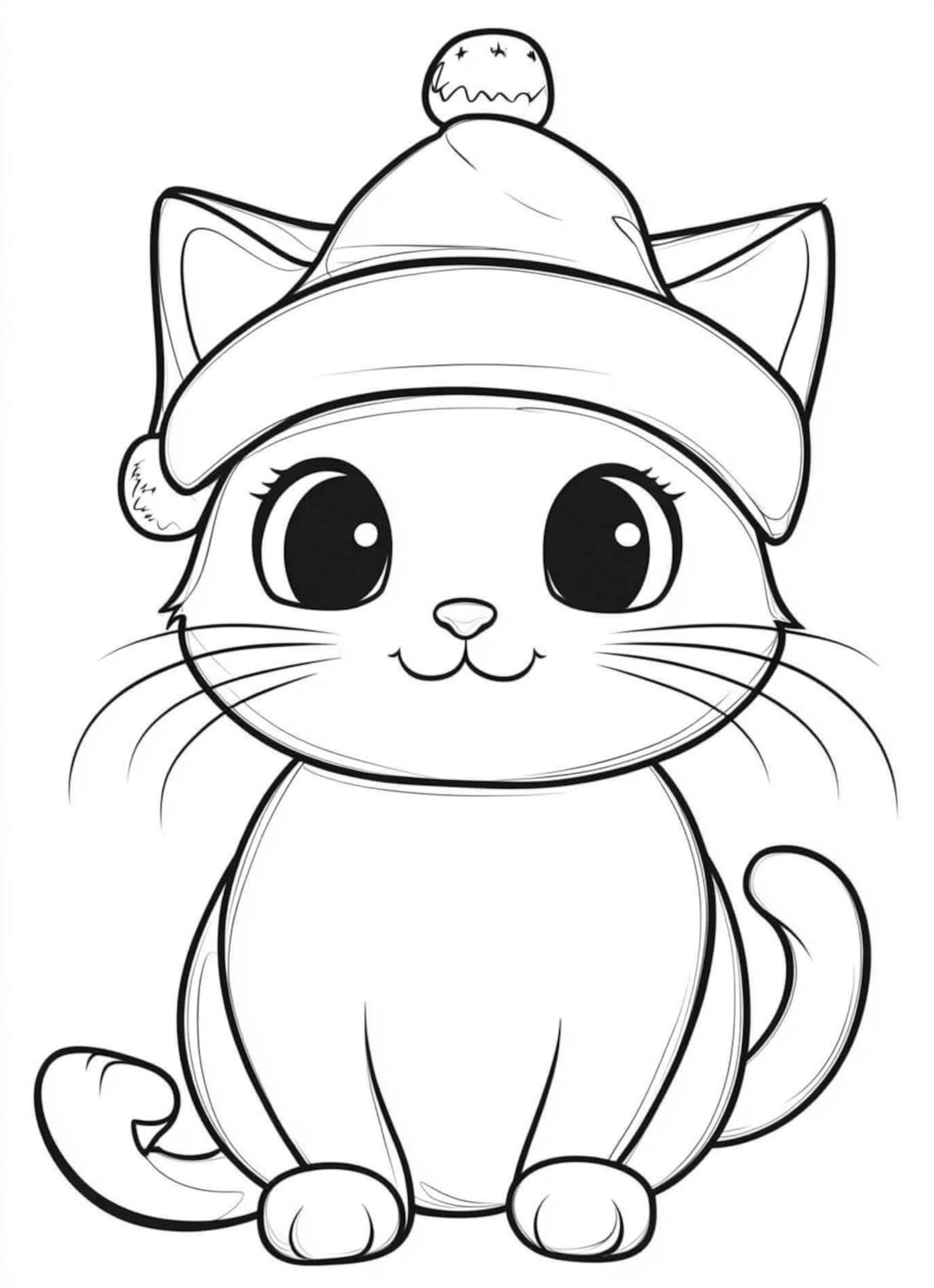 100 Kawaii Cute Cat Christmas Coloring Pages Adults and Kids Coloring ...
