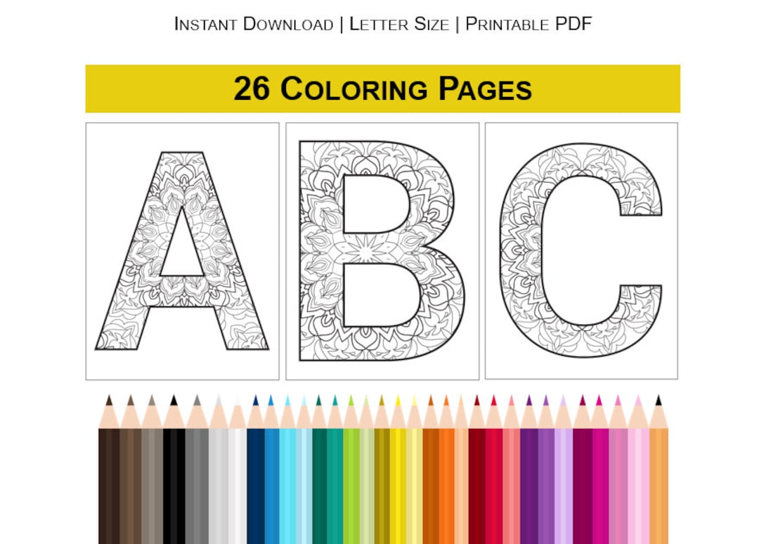 Best Seller Alphabet Coloring Pages 26 Pages Adult Printable Instant ...